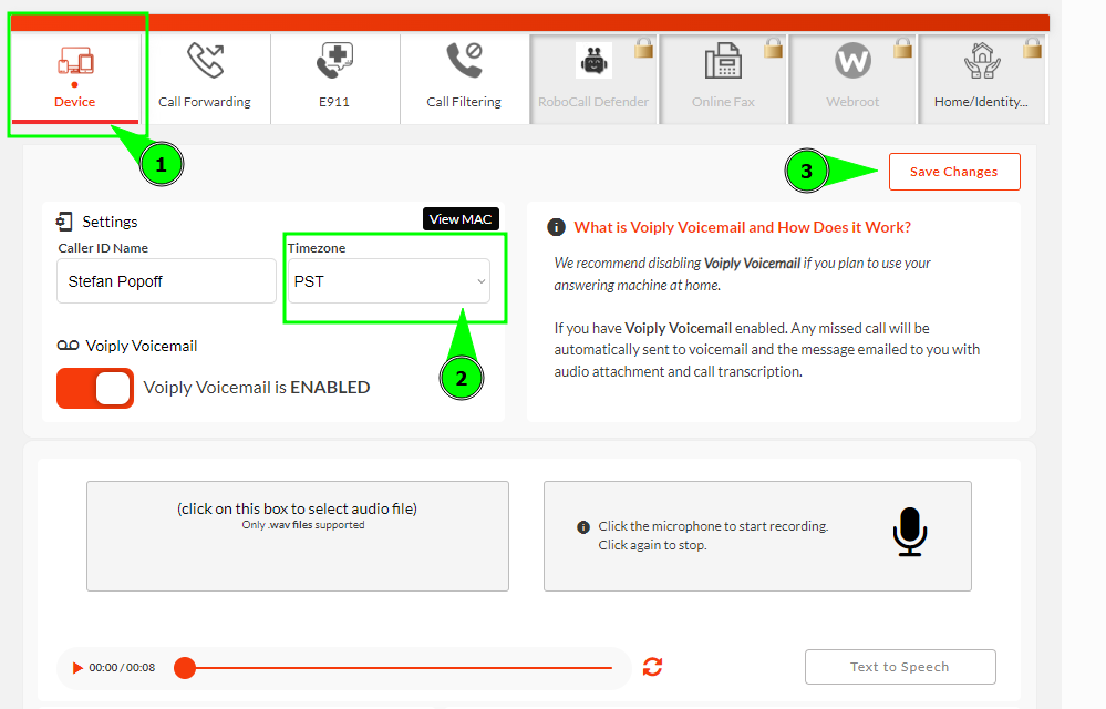 Setting A Time Zone for your Voiply Phone